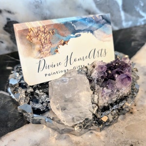 Amethyst Quartz Business Card Holder | Custom Crystal Phone Stand Gem ...