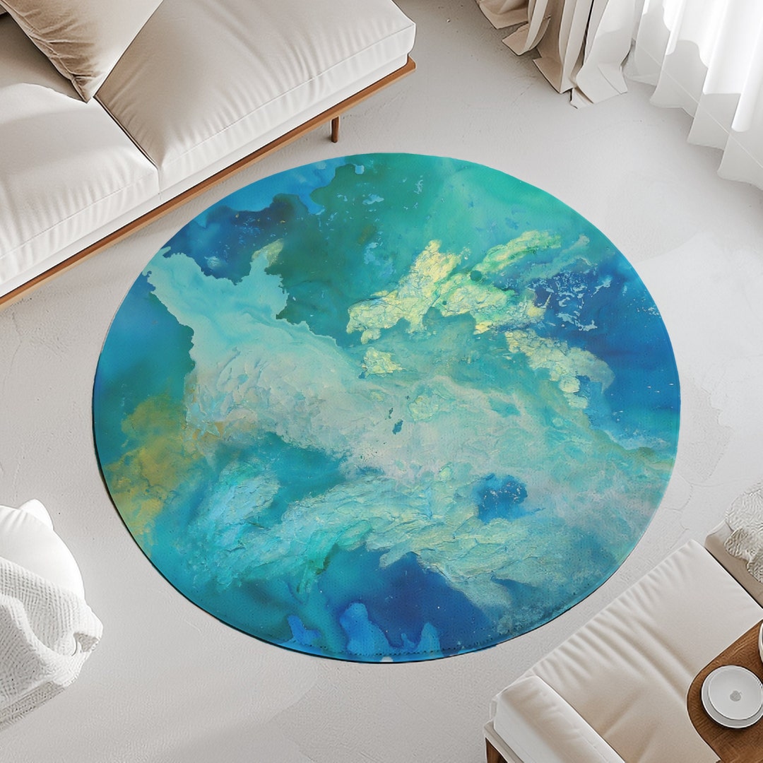 Round Coastal Rug, Ocean Rug, Beach Rug, Ocean Mat, Coastal Mat ...
