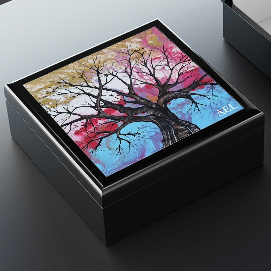Custom Tree Jewelry Box | Custom Abstract Art Wedding Name Jewelry ...