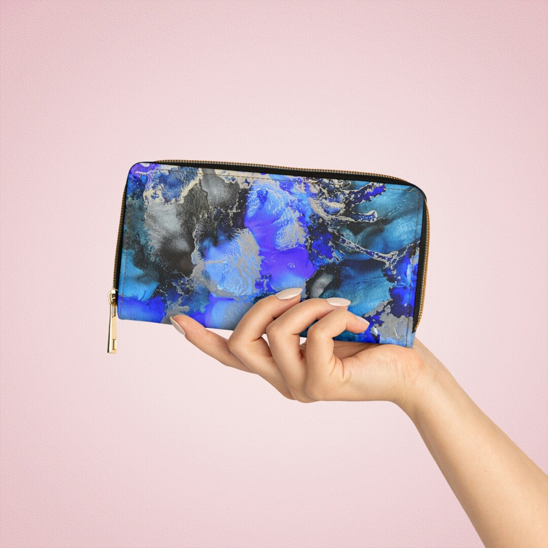 Frosted Blue' Abstract Art Zipper Wallet, Blue Wallet, Abstract Wallet ...