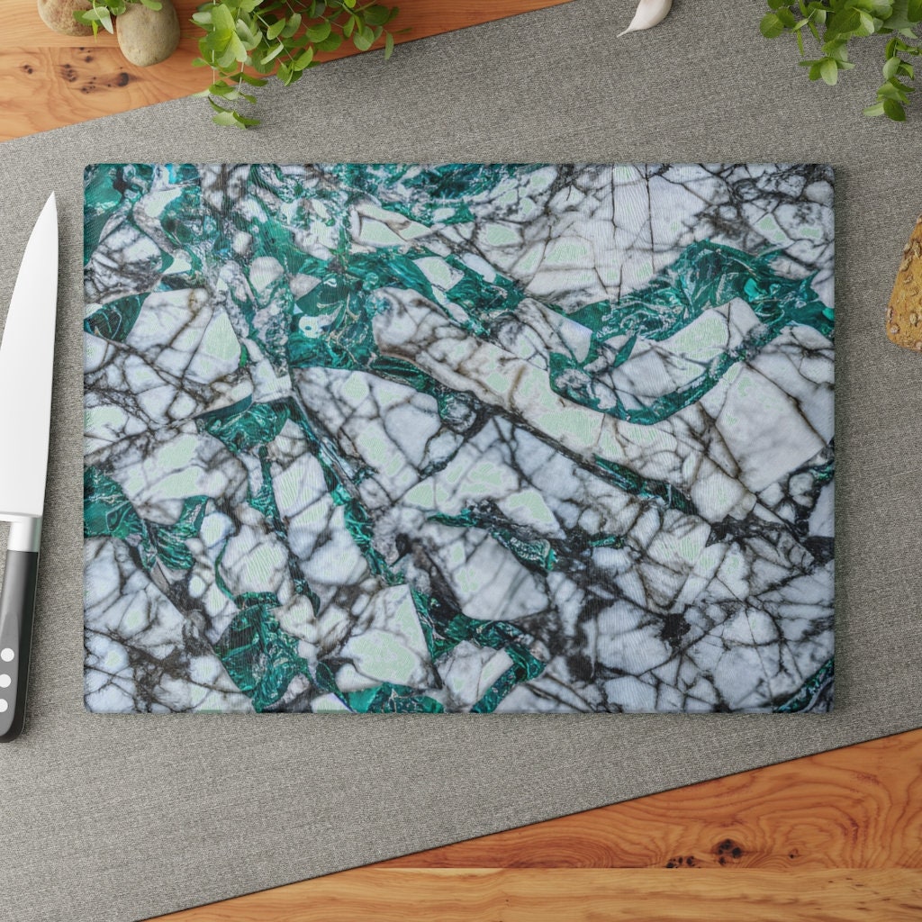 Glass Cutting Board Green Cutting Board Green Marble Design - Etsy
