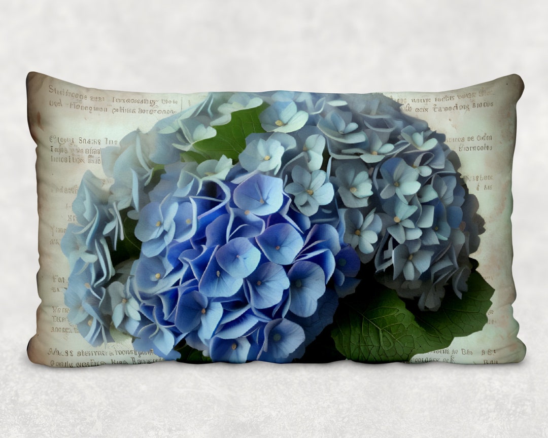 Light Blue HYDRANGEAS Shabby Chic Lumbar Pillow Floral Farmhouse Decor Vintage Cottage Large ...