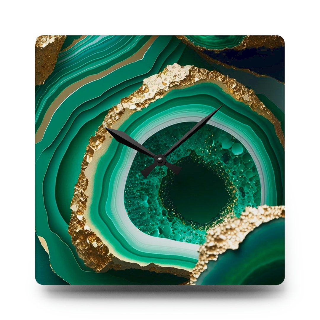 Green Agate Wall Clock | Green Geode Wall Clock | Green Wall Clock ...