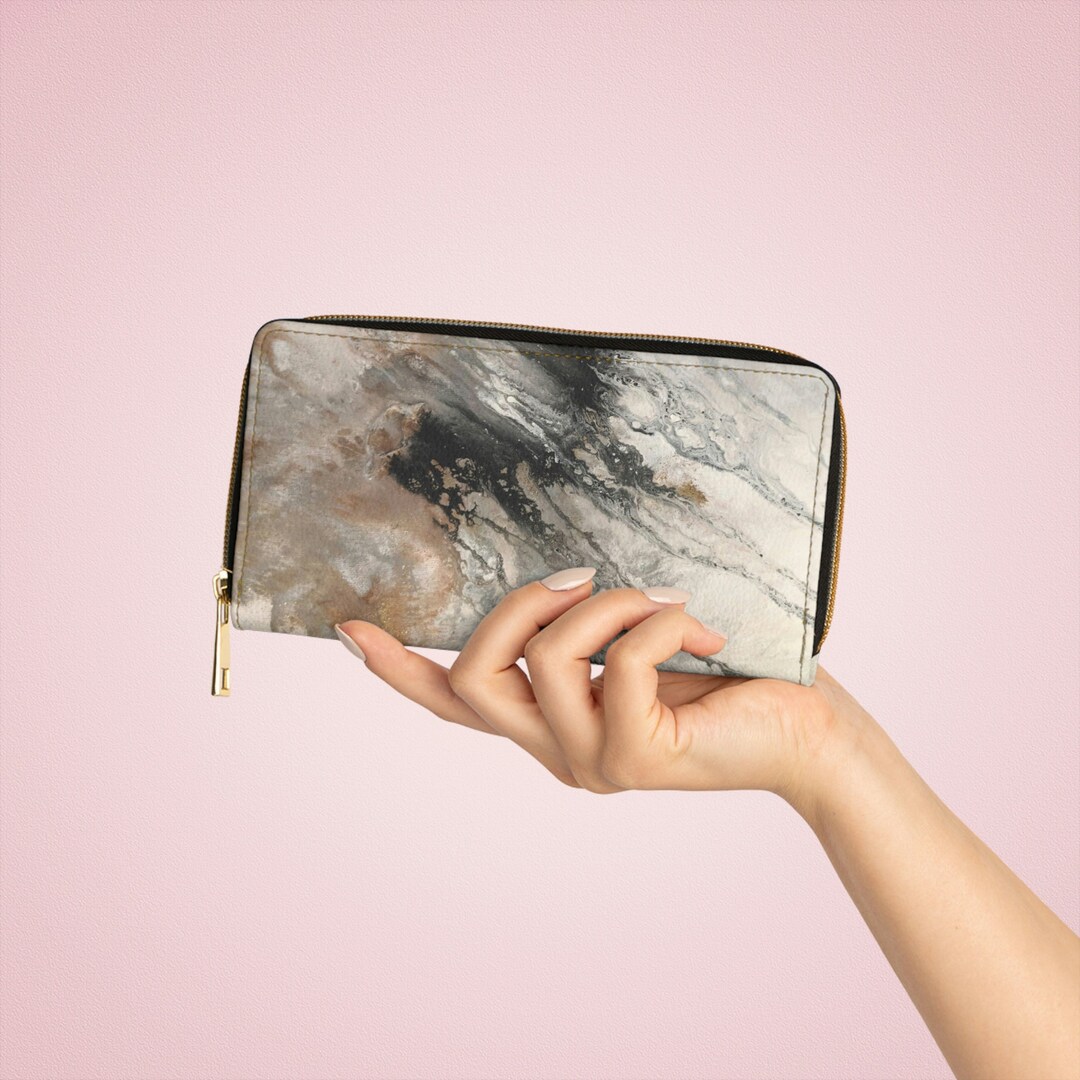 Granite' Neutral Abstract Art Zipper Wallet, Abstract Wallet, Gray ...