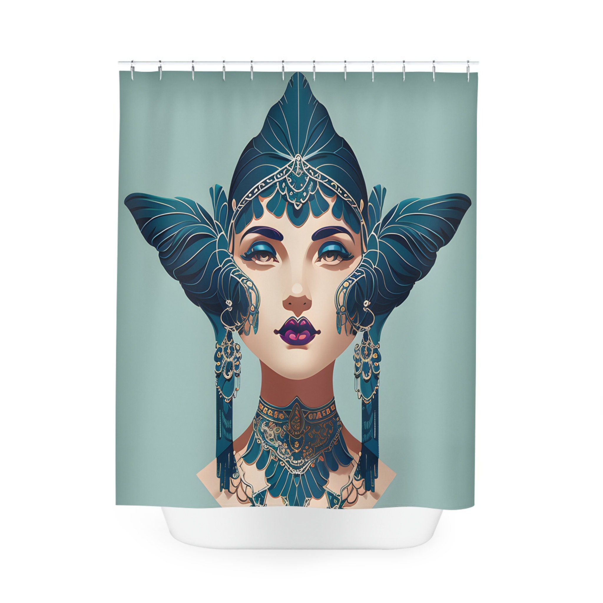 Art Deco Shower Curtain 1920s Flapper Lady Blue Teal Elegant - Etsy
