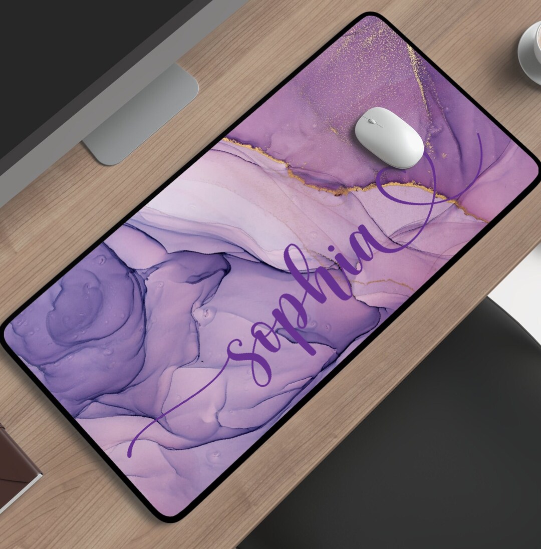 Custom Purple Name Desk Mat, Personalized Alcohol Ink Watercolor Desk ...