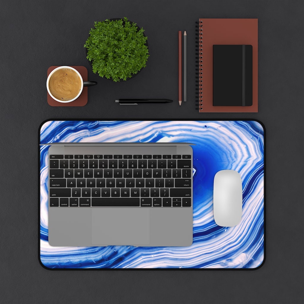 Blue Marble Desk Mat, Marble Desk Mat, Blue Desk Mat, Agate Desk Mat ...