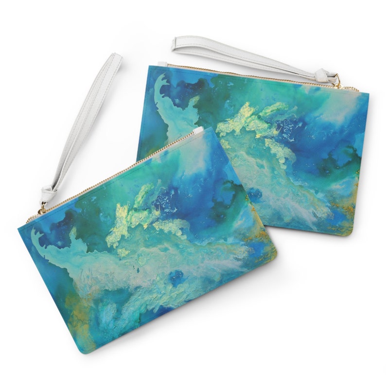 Abstract Art Clutch Bag | Original Ocean Turquoise Aqua Beach Pour ...