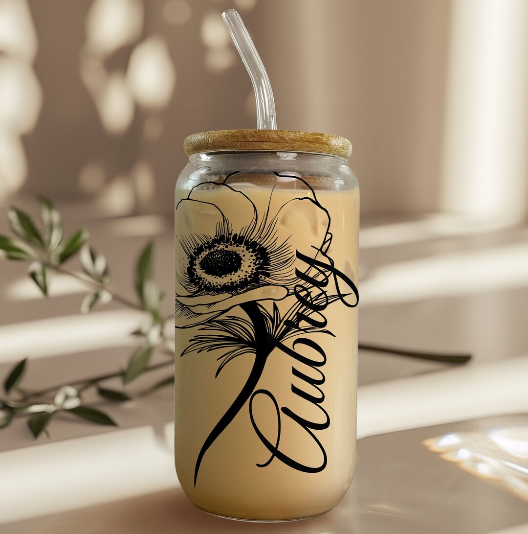 Personalized Iced Coffee Cup | Glass Can Soda Cup With Lid and Straw ...