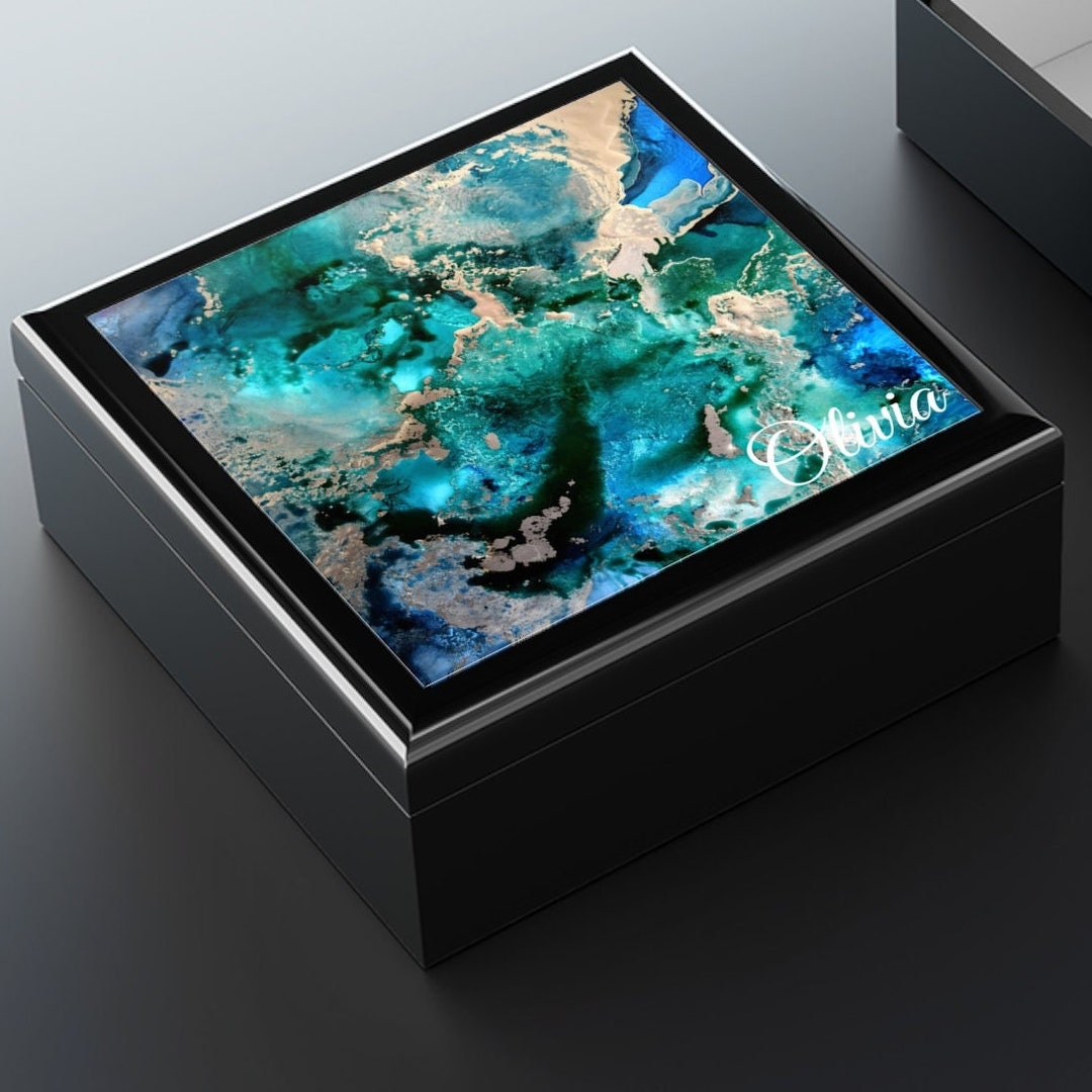 Custom Name Jewelry Box | Custom Abstract Art Beach Ocean Wedding ...