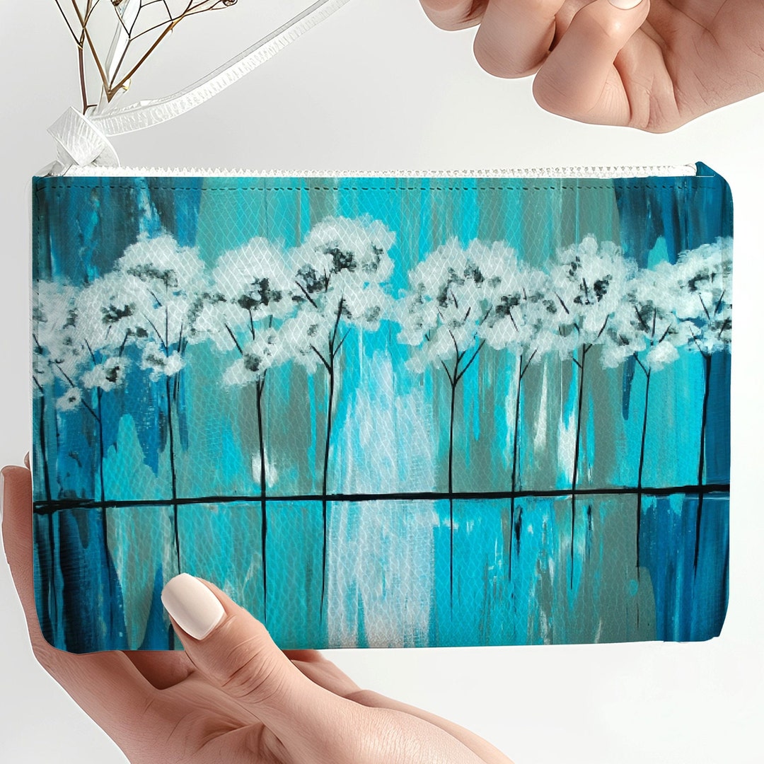 Abstract Art Clutch Bag | Original Aqua Blue White Trees Tree Forest ...