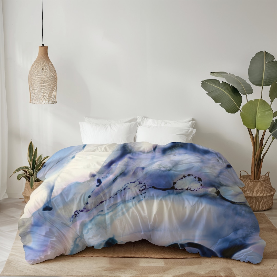 Blue Abstract Art Comforter, All Seasons Alcohol Ink Bedding, Twin ...