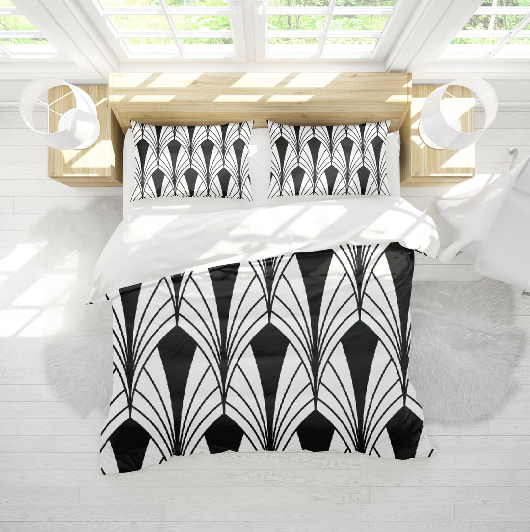 Black White Art Deco Comforter, Art Nouveau 1920s Bedspread, Roaring 20 ...