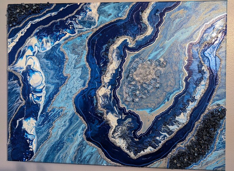 Blue Abstract Geode Painting 'entangled in Blue', Modern Art Blue Wall ...