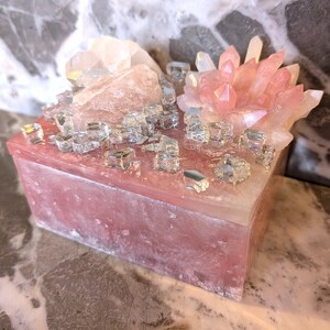 Rose Quartz Crystal Jewelry Box | Geode Marble Resin Pink Silver ...