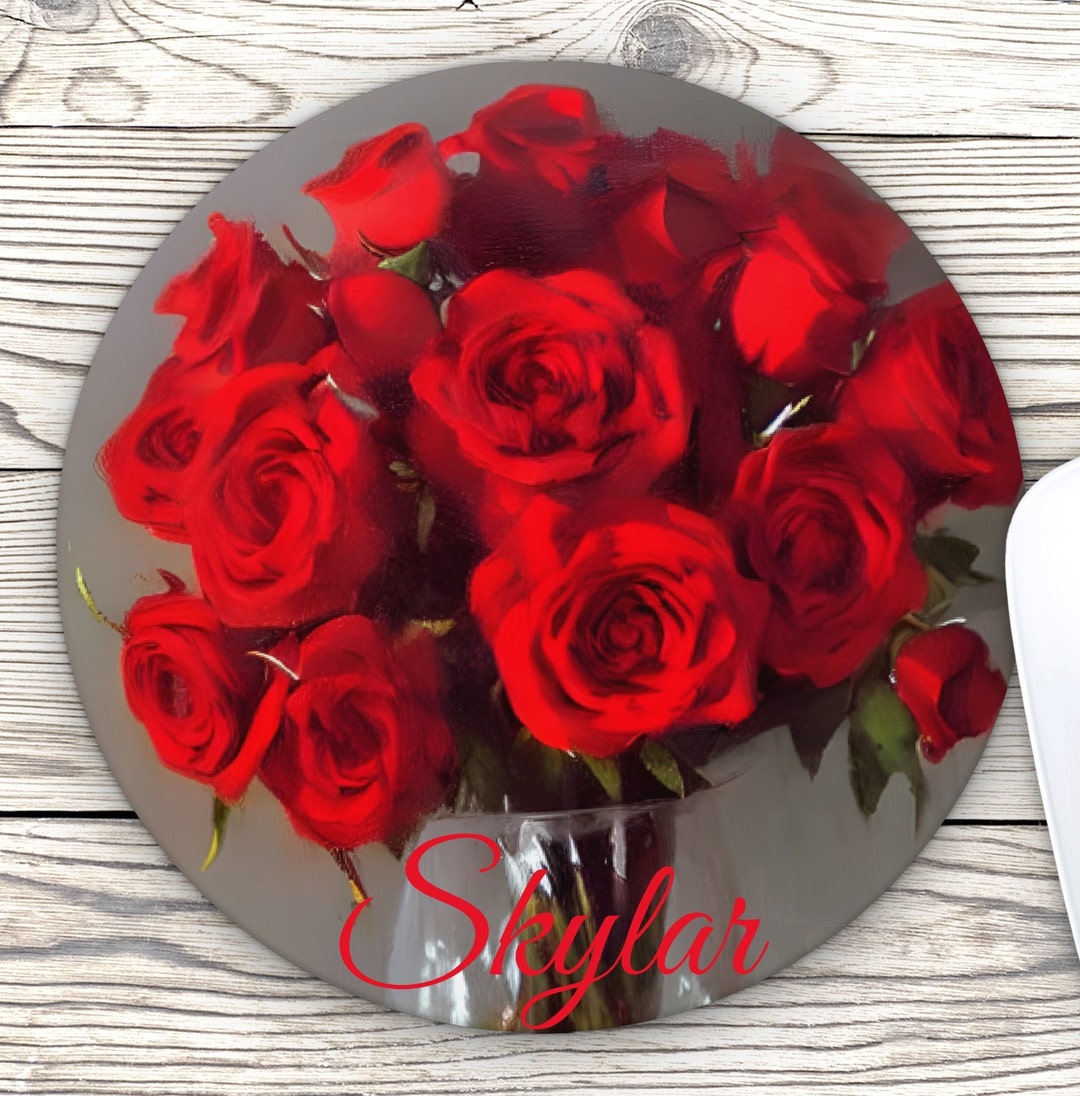 Personalized Red Roses Mouse Pad | Amaryllis Original Art Floral ...