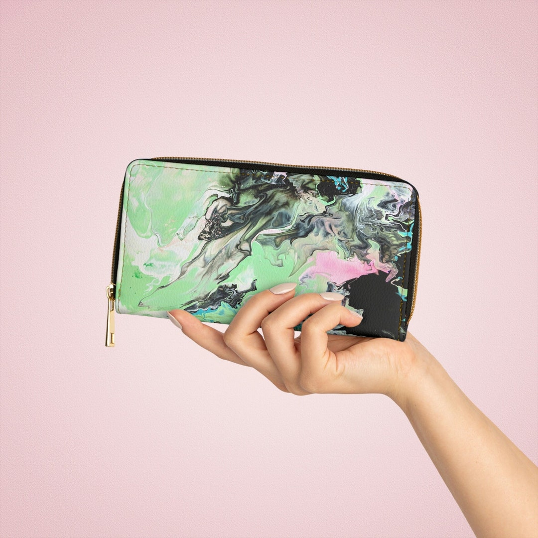 Beautiful Enigma' Mint Green Abstract Art Zipper Wallet, Abstract ...
