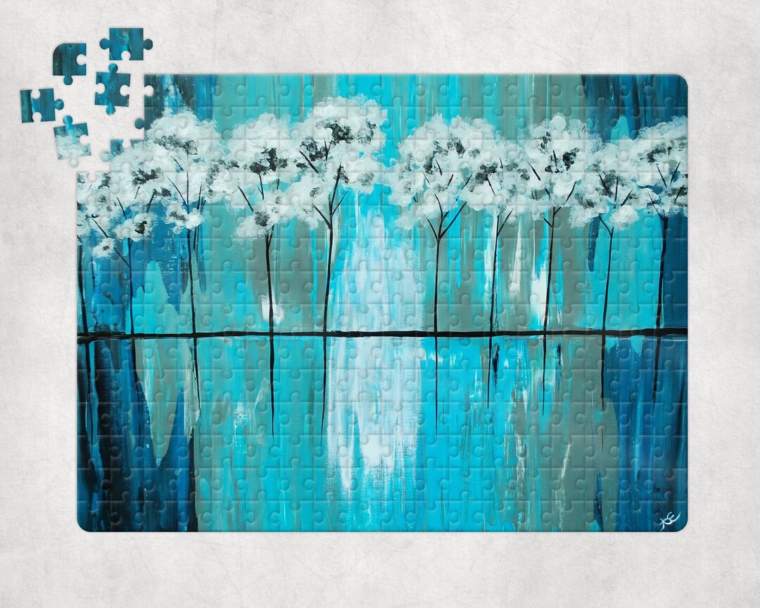 Abstract Original Art Puzzle 'blue Gray Arboretum', Tree Artwork ...