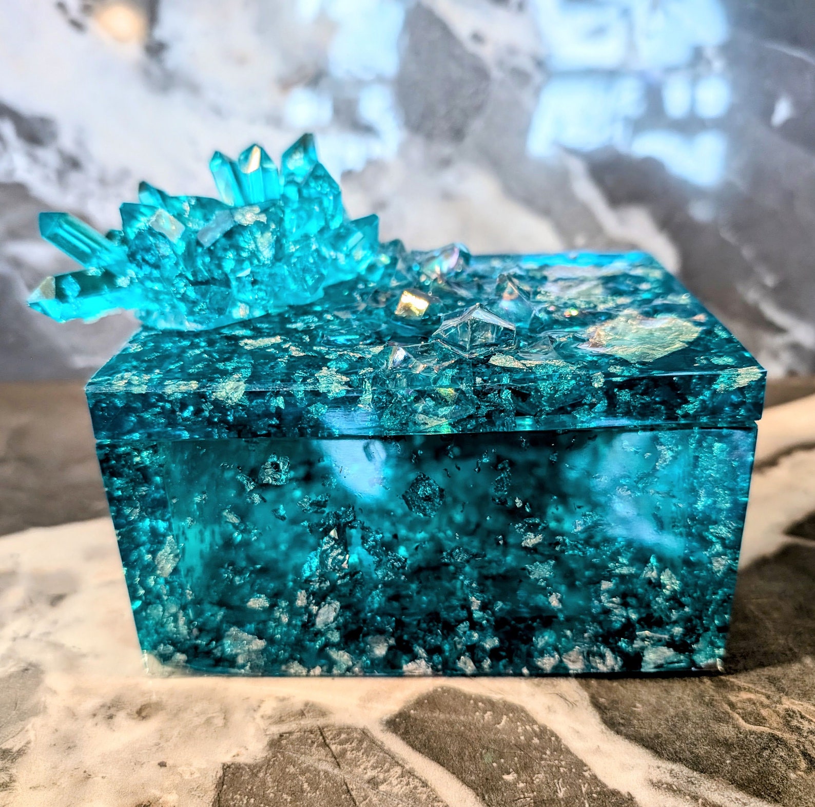 Customizable Agate Crystal Jewelry Box | Geode Marble Resin Keepsake ...
