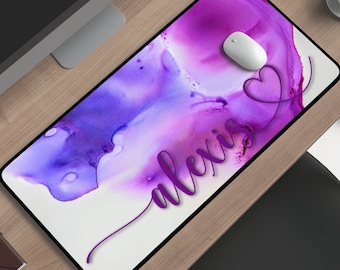 Custom Mint Name Desk Mat, Personalized Alcohol Ink Marble Green Desk ...