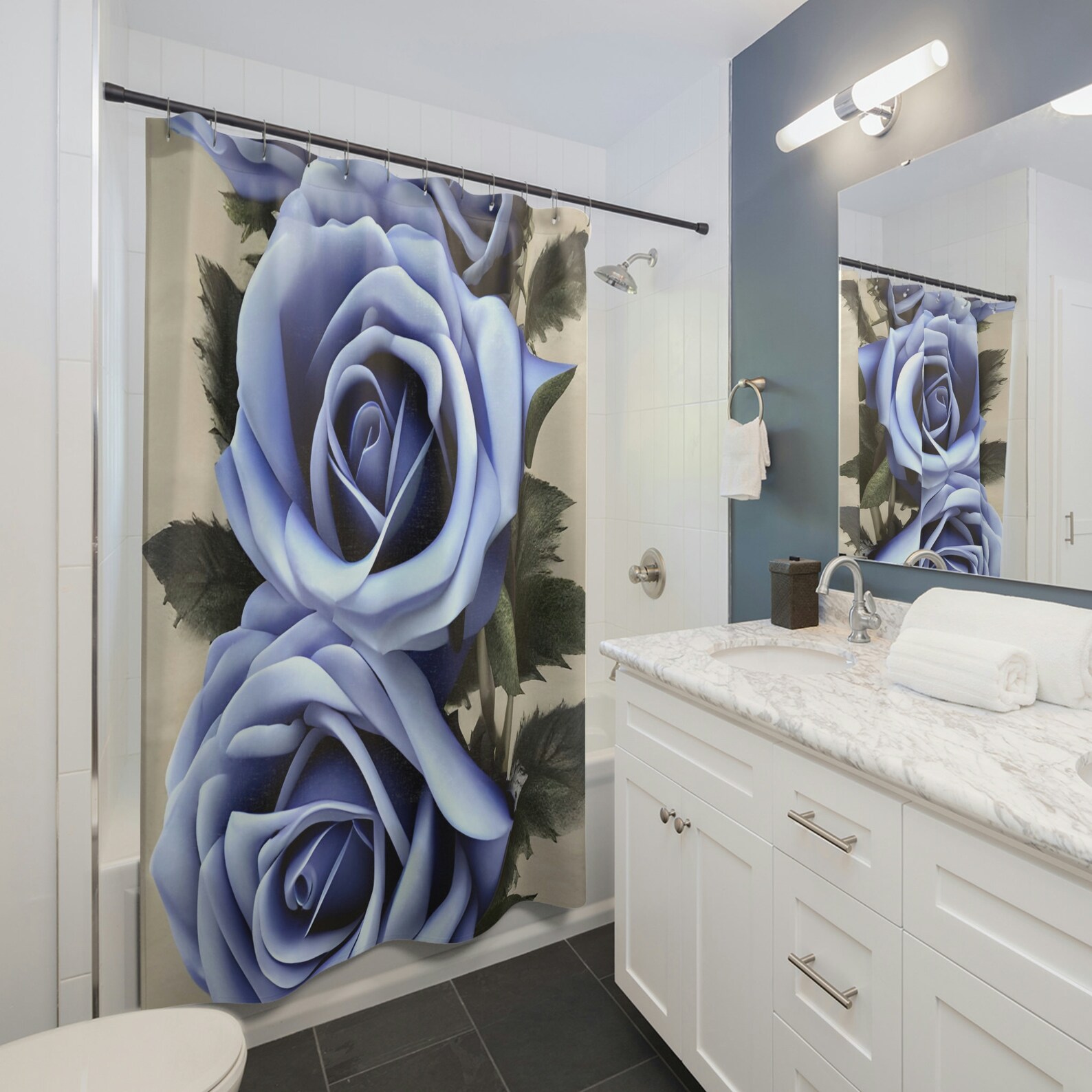 Blue Rose Shower Curtains, Rose Shower Curtains, Blue Shower Curtains ...