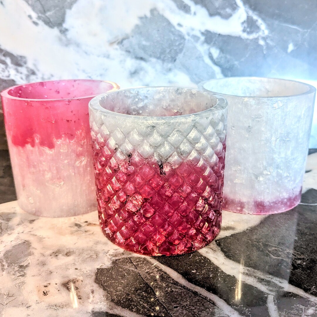 Set of 3 Hot Pink Resin Planters, Resin Pot Planter, Silver Leaf ...