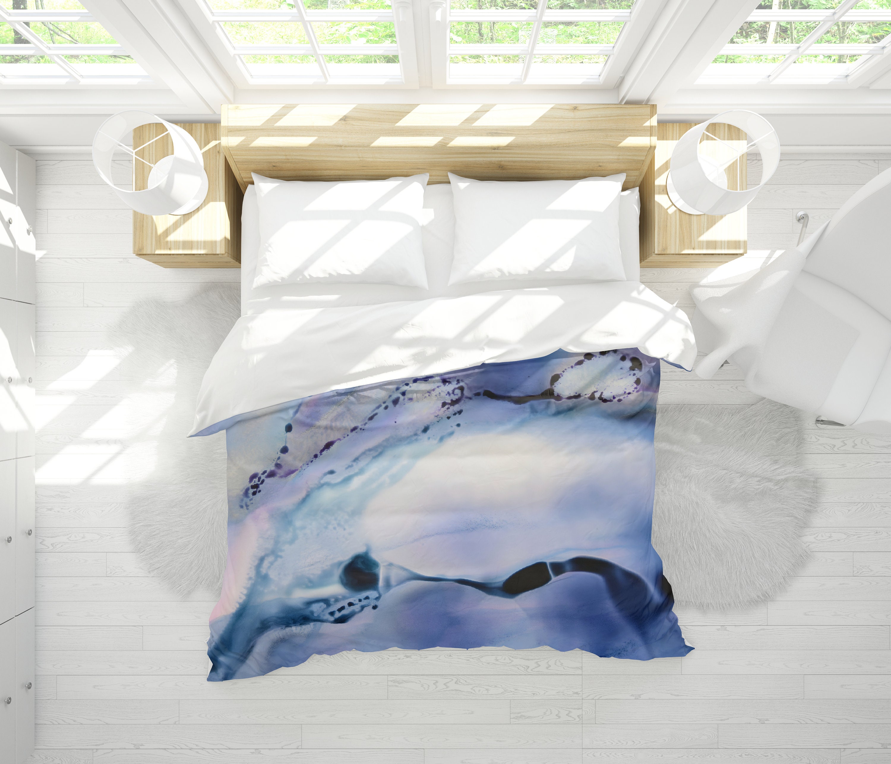 Blue Abstract Art Comforter, All Seasons Alcohol Ink Bedding, Twin ...