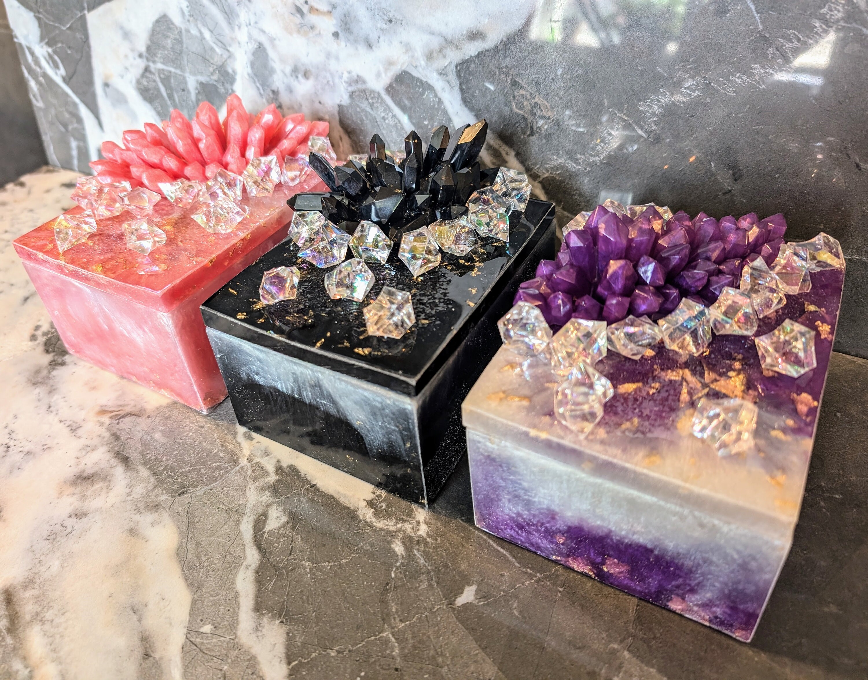 Customizable Agate Crystal Jewelry Box | Geode Marble Resin Keepsake ...
