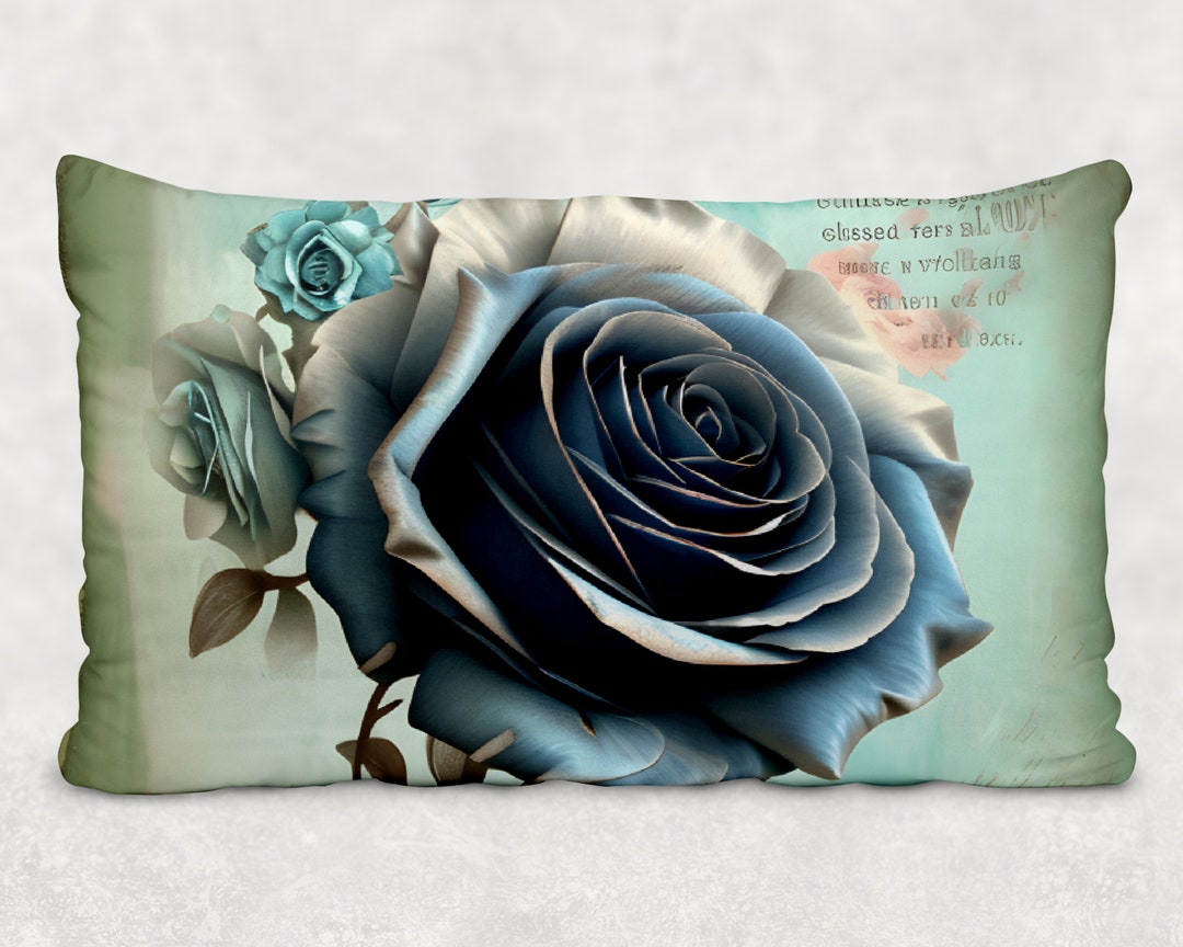 Light Blue ROSES Shabby Chic Lumbar Pillow Floral Farmhouse Decor ...