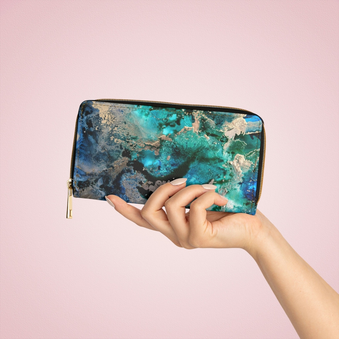 Ocean in A Minor' Abstract Art Zipper Wallet, Turquoise Wallet, Blue ...
