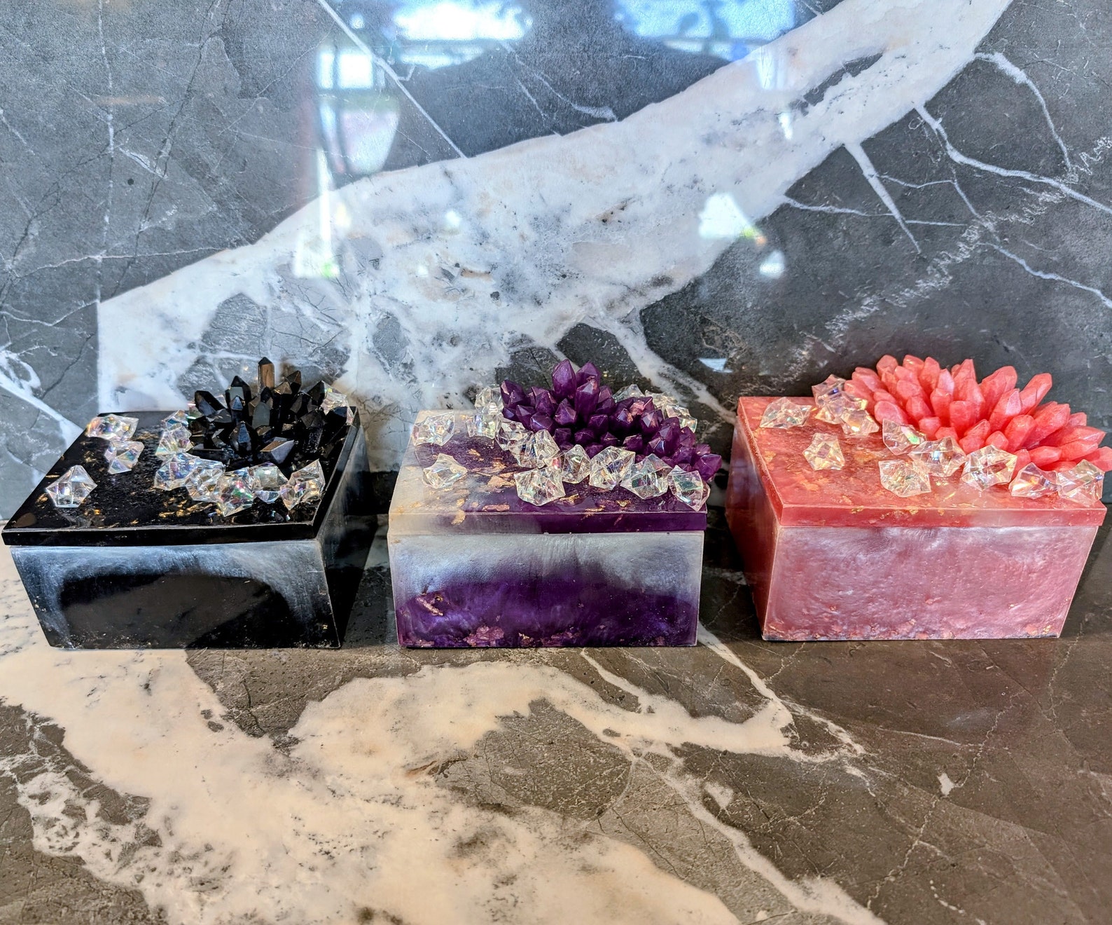 Customizable Agate Crystal Jewelry Box | Geode Marble Resin Keepsake ...