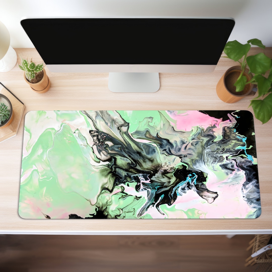 Mint Green Original Art Desk Mat, Marble Desk Mat, Pour Painting ...