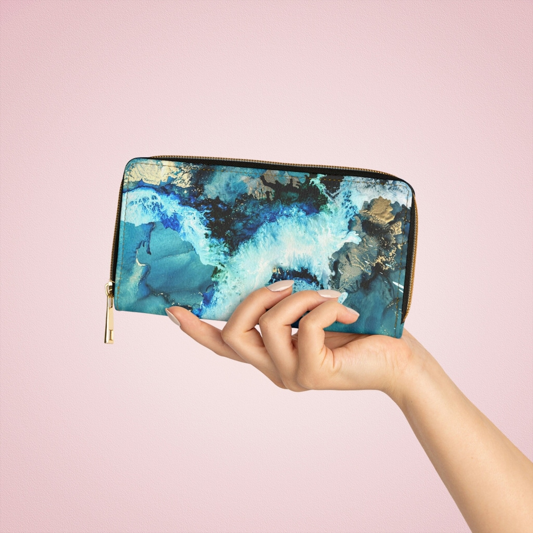 Arctic Blue' Abstract Art Zipper Wallet, Abstract Wallet, Blue Wallet ...