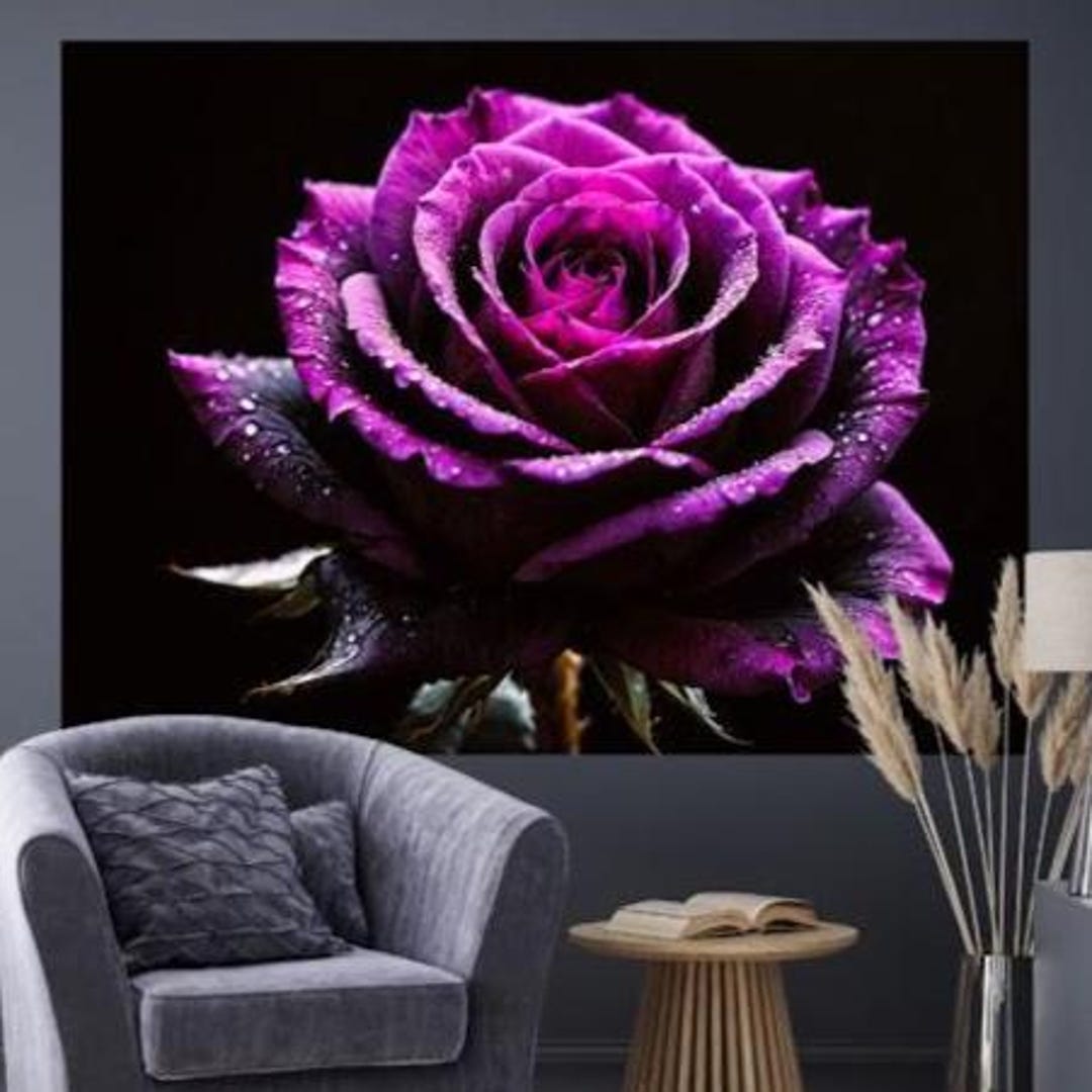 Purple Rose Canvas Art Print, Elegant Wall Decor, Floral Artwork for ...