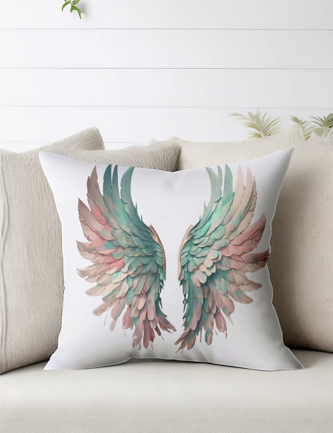 Angel Wings Artwork Throw Pillow Pink Teal Turquoise Angel-lover Pillow ...