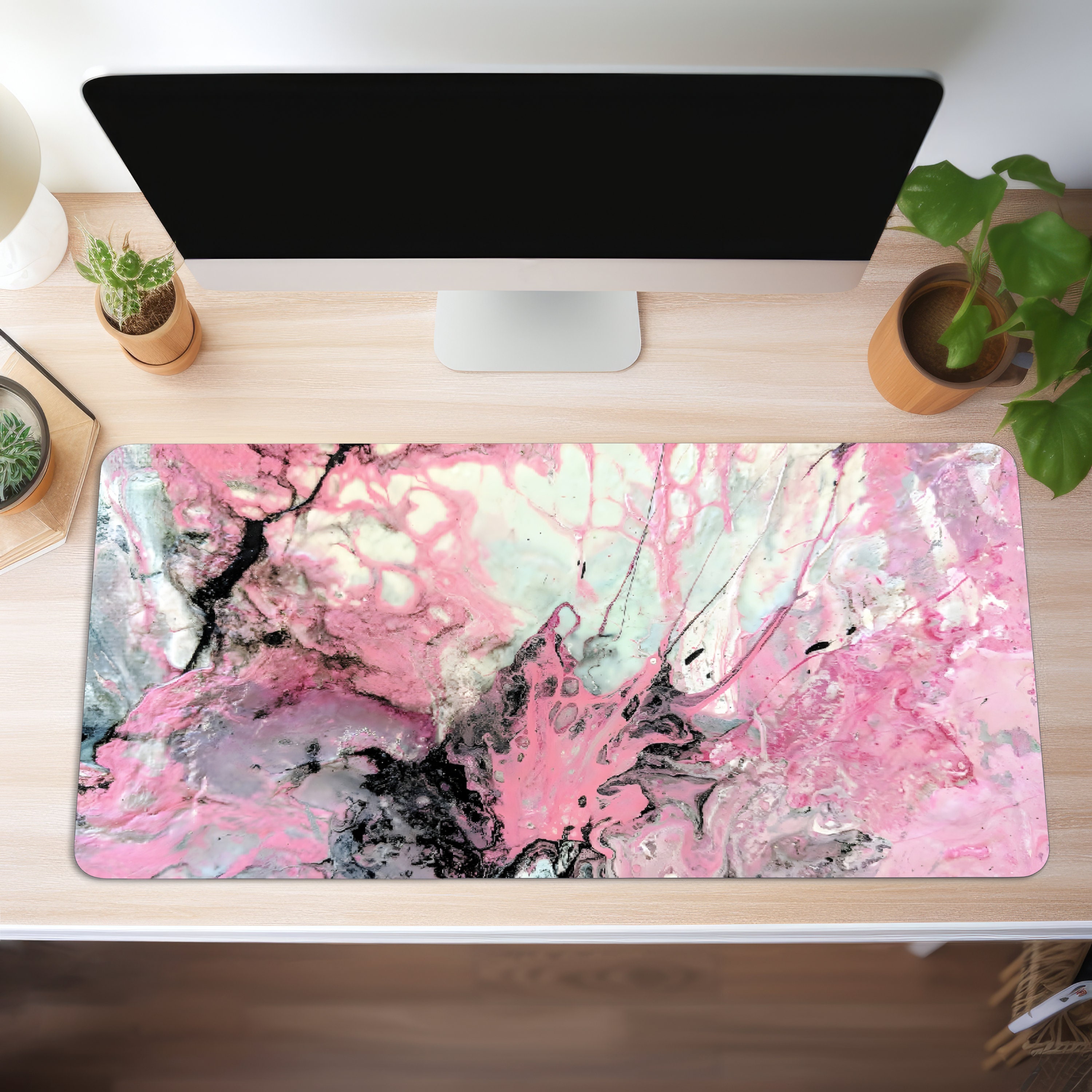 Pink Original Art Desk Mat Light Pink Marble Desk Mat - Etsy
