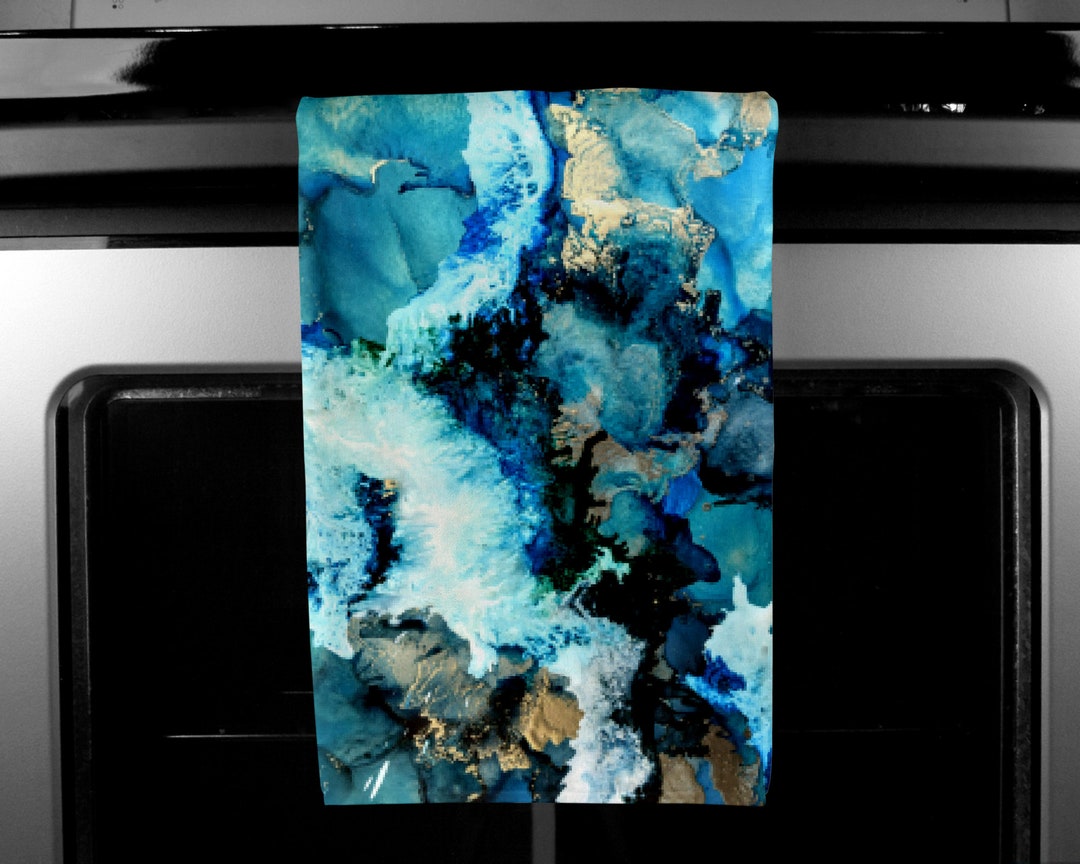 Blue Kitchen Towel, Abstract Kitchen Towel, Blue Tea Towel, Blue Art ...