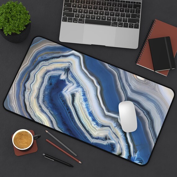Blue Marble Desk Mat Marble Desk Mat Blue Desk Mat Agate - Etsy