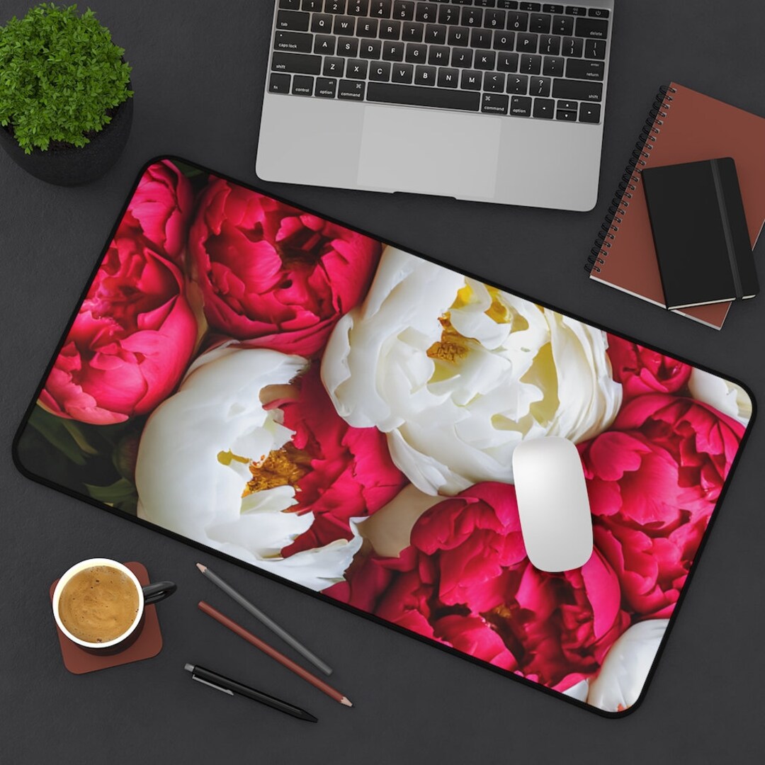 Red Peonies Desk Mat, Peonies Desk Mat, Red Desk Mat, Flowers Desk Mat ...