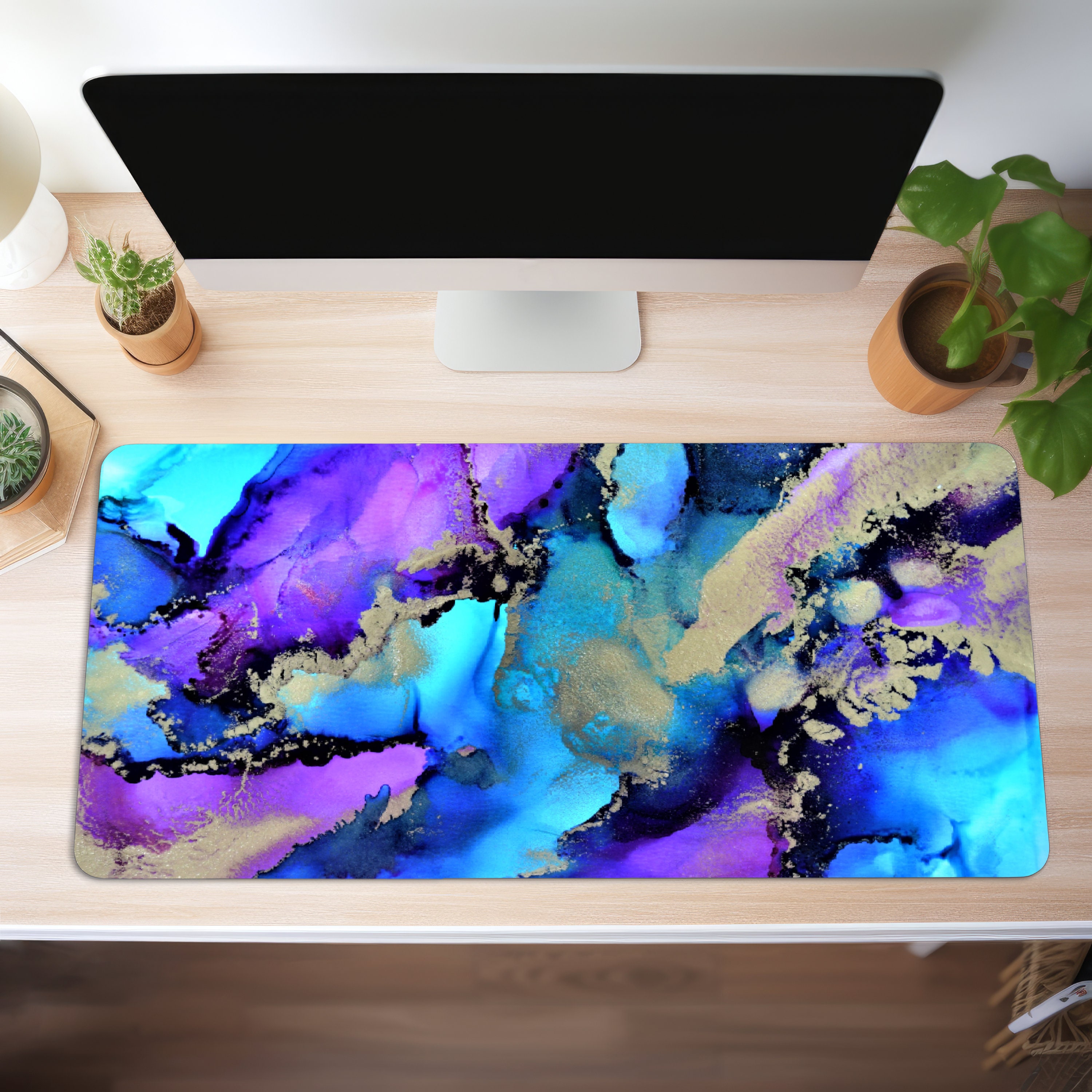 Purple Blue Original Ink Art Desk Mat Marble Desk Mat - Etsy