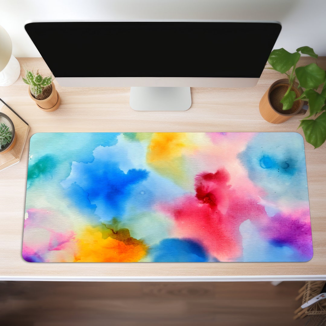 Colorful Original Art Desk Mat, Rainbow Desk Mat, Painting Artwork Desk ...