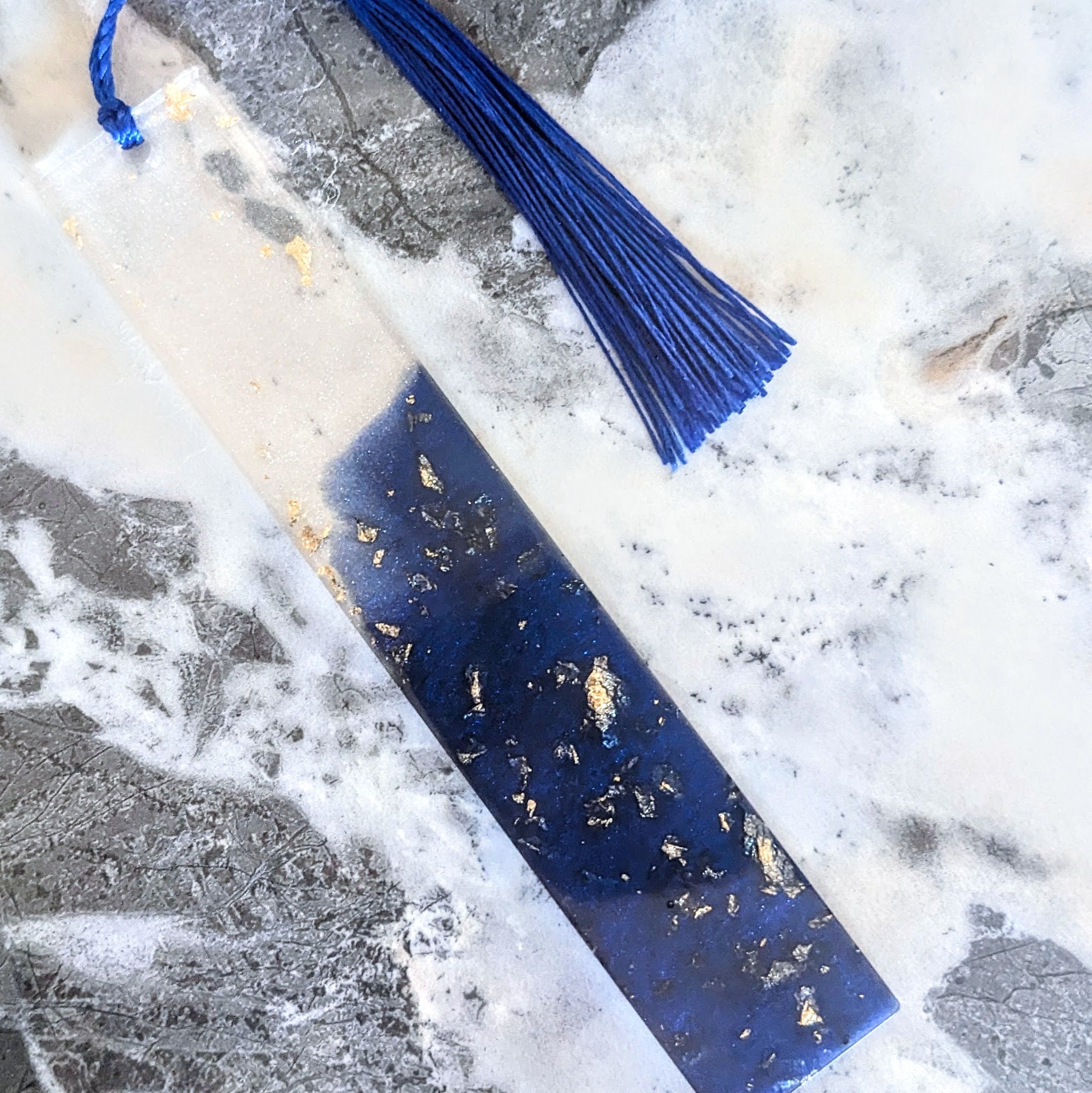 Resin Bookmark Navy Royal Blue Gold Leaf Glitter Bling - Etsy