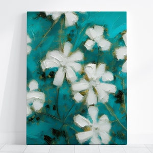 Turquoise Floral Wall Art Set of 3 Aqua Prints Home Decor Flower ...