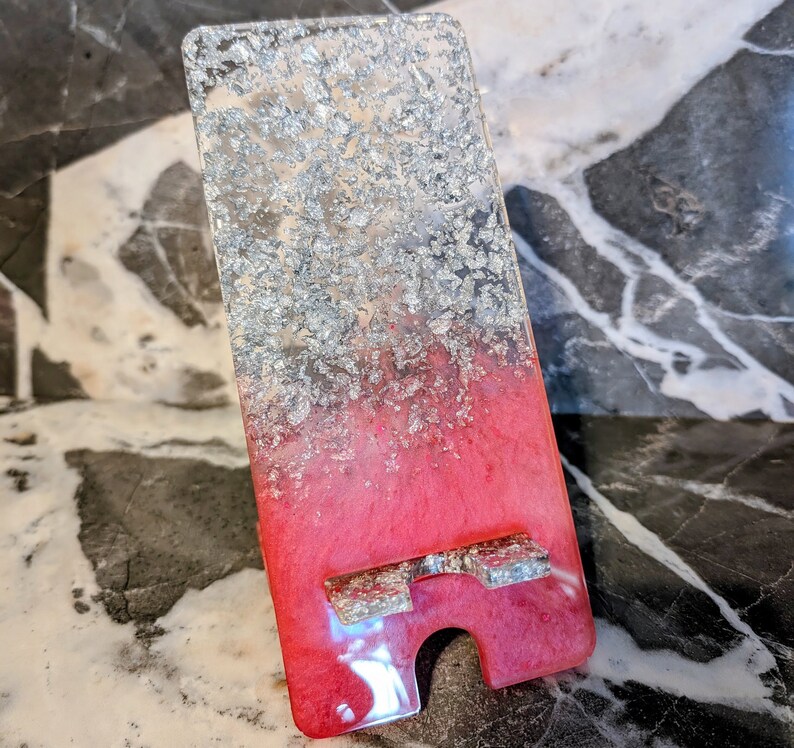 Resin Glitter Phone Stand, Pink Silver Leaf Phone Holder, Bling Mobile ...