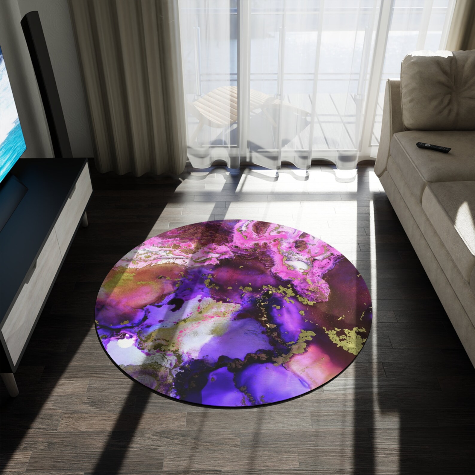 Abstract Purple Boho Rug, Round Blue Rug, Abstract Rug, Purple Rug ...