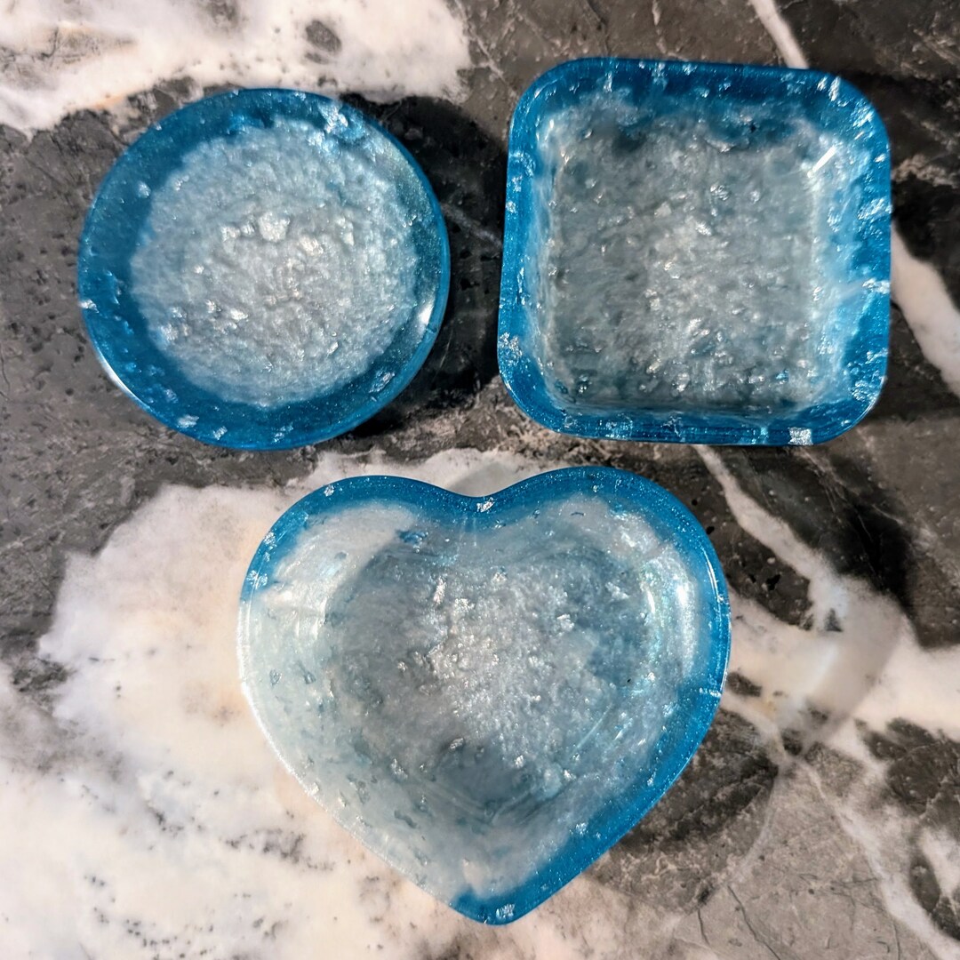 Turquoise Resin Jewelry Dish Set of 3, Bling Glitter Ring Holders, Ring ...