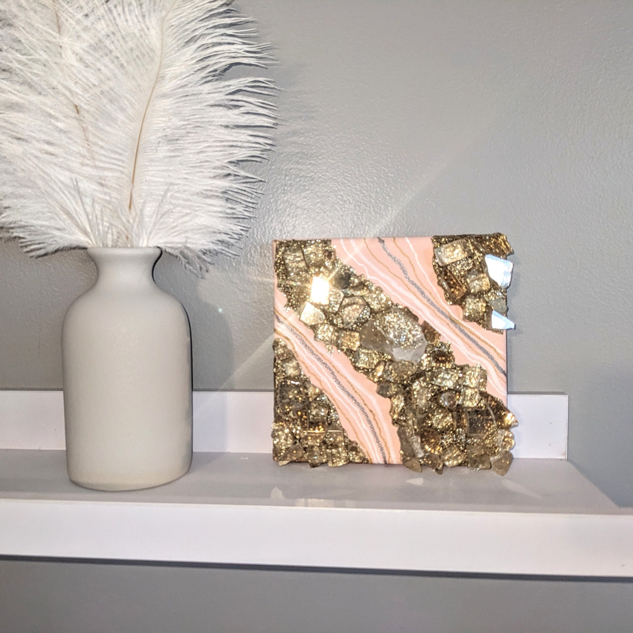 Custom Mini Geode Art, Desk and Shelf Decor, Gold White Agate Artwork ...