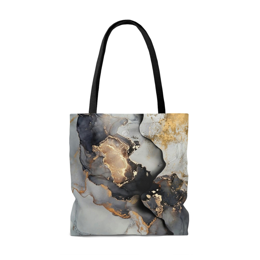 Artwork Tote 'gilded Ebony', Marble Tote Bag, Agate Tote Bag, Black ...