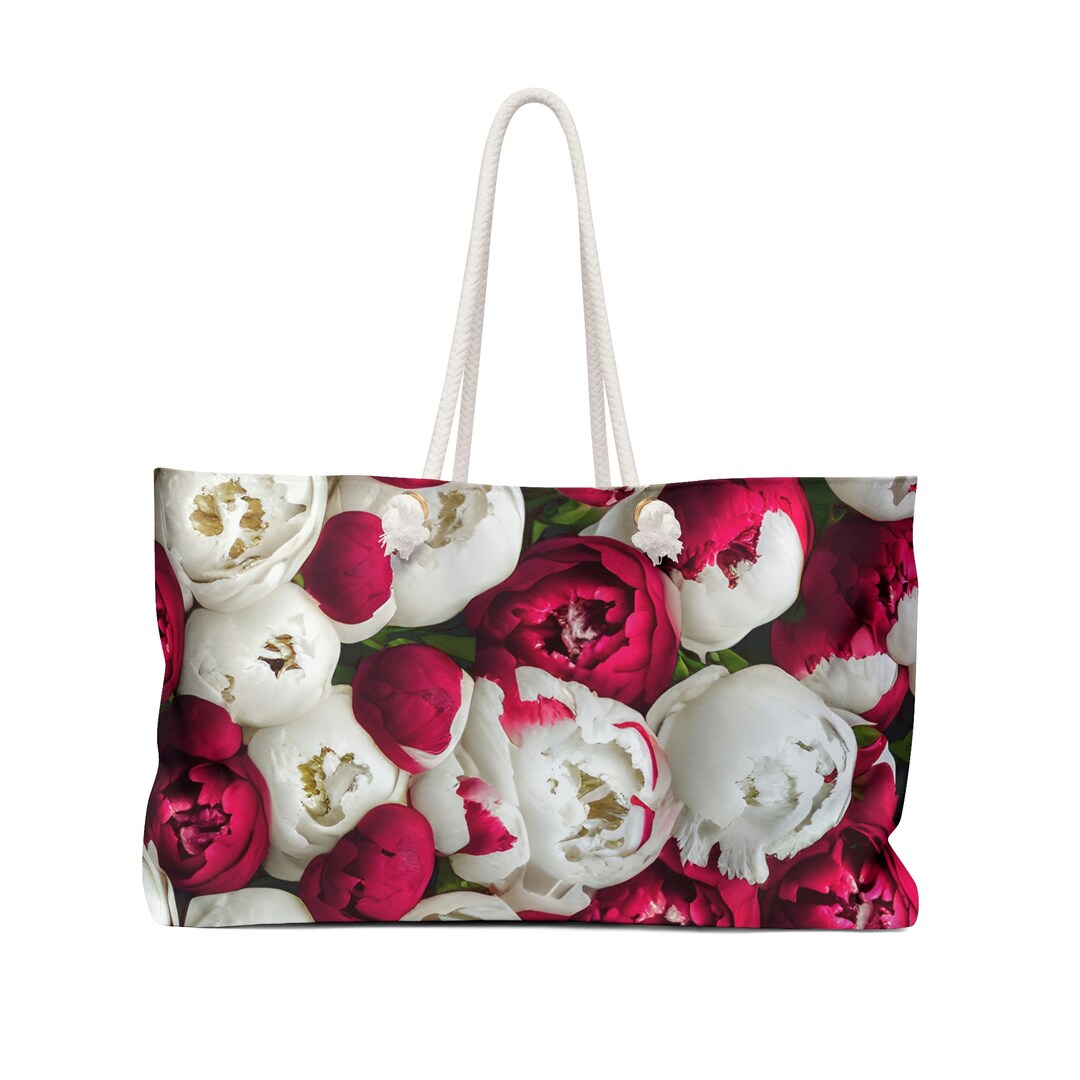 Red Peony Weekender Bag, Red Weekender Bag, Red Overnight Bag, Peony ...