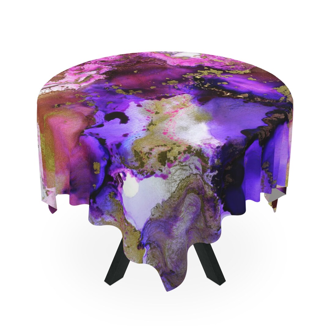Purple Abstract Art Table Cloth Plum Alcohol Ink Tablecloth Modern ...
